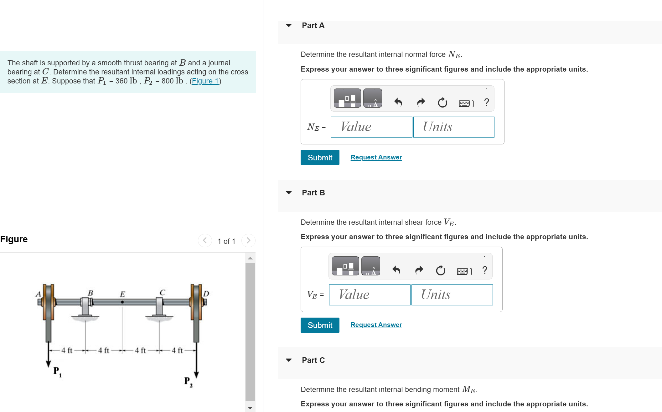 Solved Part AThe shaft is ﻿supported by ﻿a smooth thrust | Chegg.com