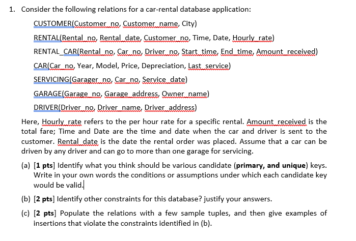 Solved 1. Consider the following relations for a car-rental | Chegg.com