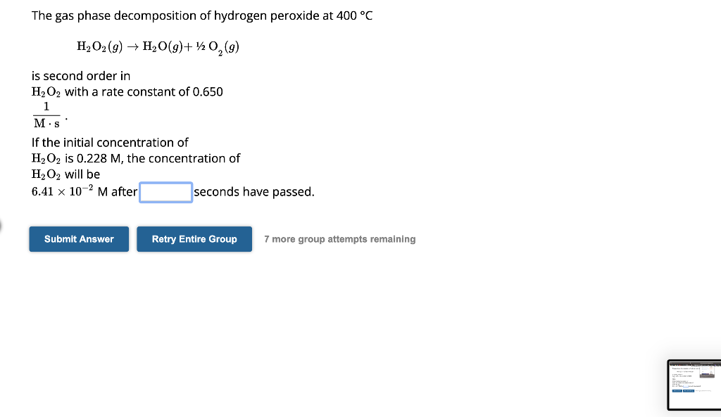 Solved The gas phase decomposition of hydrogen peroxide at | Chegg.com