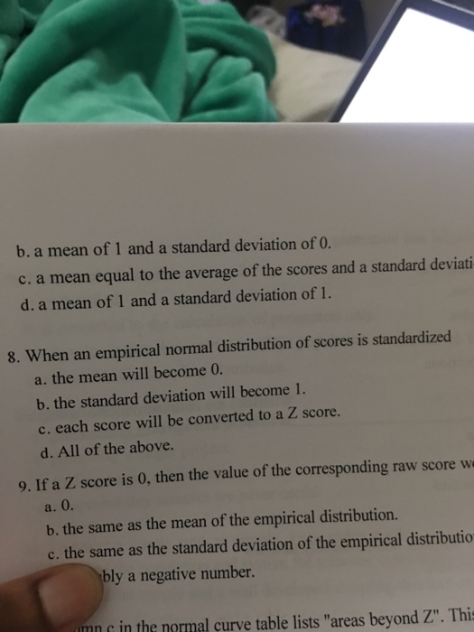 Solved b. a mean of 1 and a standard deviation of 0. c. a | Chegg.com