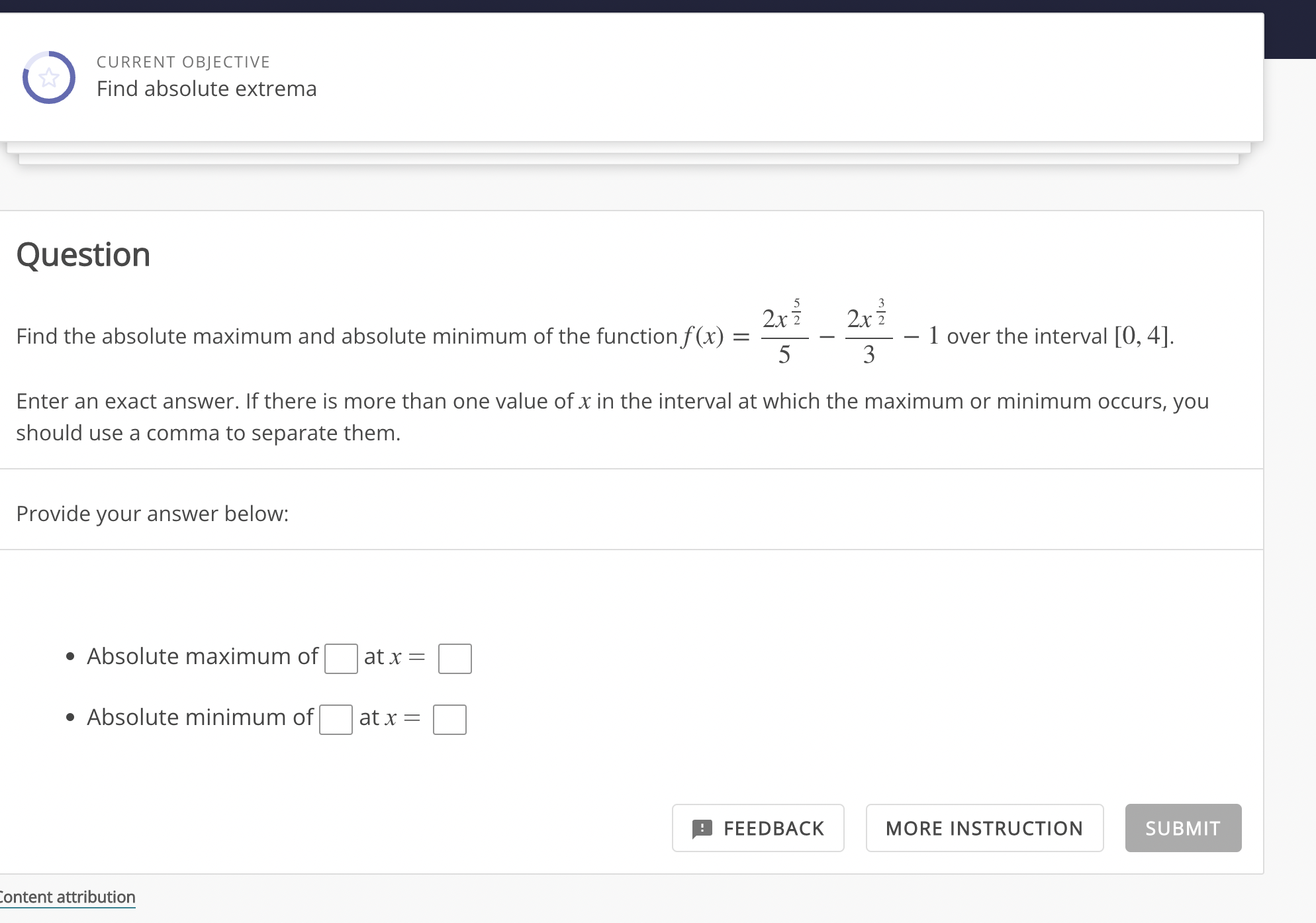 Solved CURRENT OBJECTIVE Find absolute extrema Question Find | Chegg.com