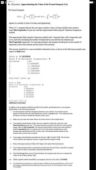 Solved B. (20 points) Approximating the Value of the Fresnel | Chegg.com
