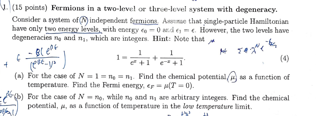 Solved . (15 points) Fermions in a two-level or three-level | Chegg.com