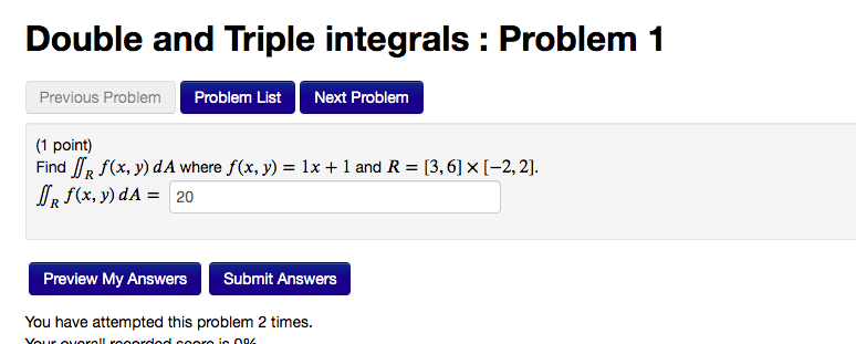 Solved Double and Triple integrals: Problem 1 Previous | Chegg.com