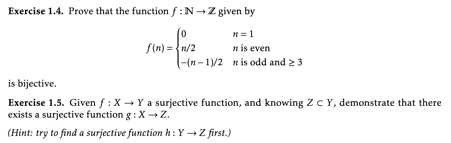 Solved Exercise 1.4. Prove that the function f:N → Z given | Chegg.com