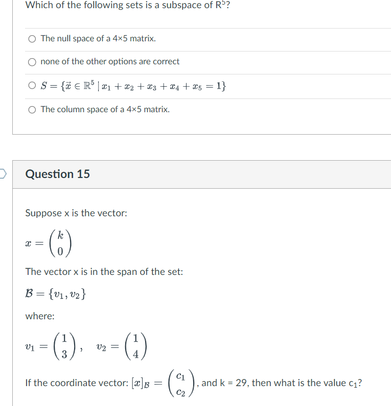 Solved Which of the following sets is a subspace of R5 ? The | Chegg.com