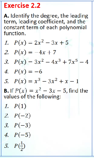 Solved x Exercise 2.1 A. Write POLYNOMIAL if the algebraic | Chegg.com
