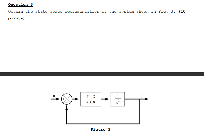 Solved Question 3 Obtain the state space representation of | Chegg.com