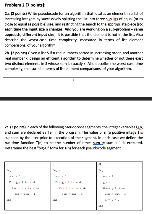 Solved Problem 2 7 Points 2a 2 Points Write Pseudocode Chegg
