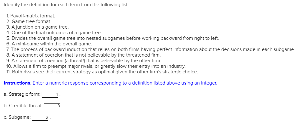 Solved Identify the definition for each term from the | Chegg.com