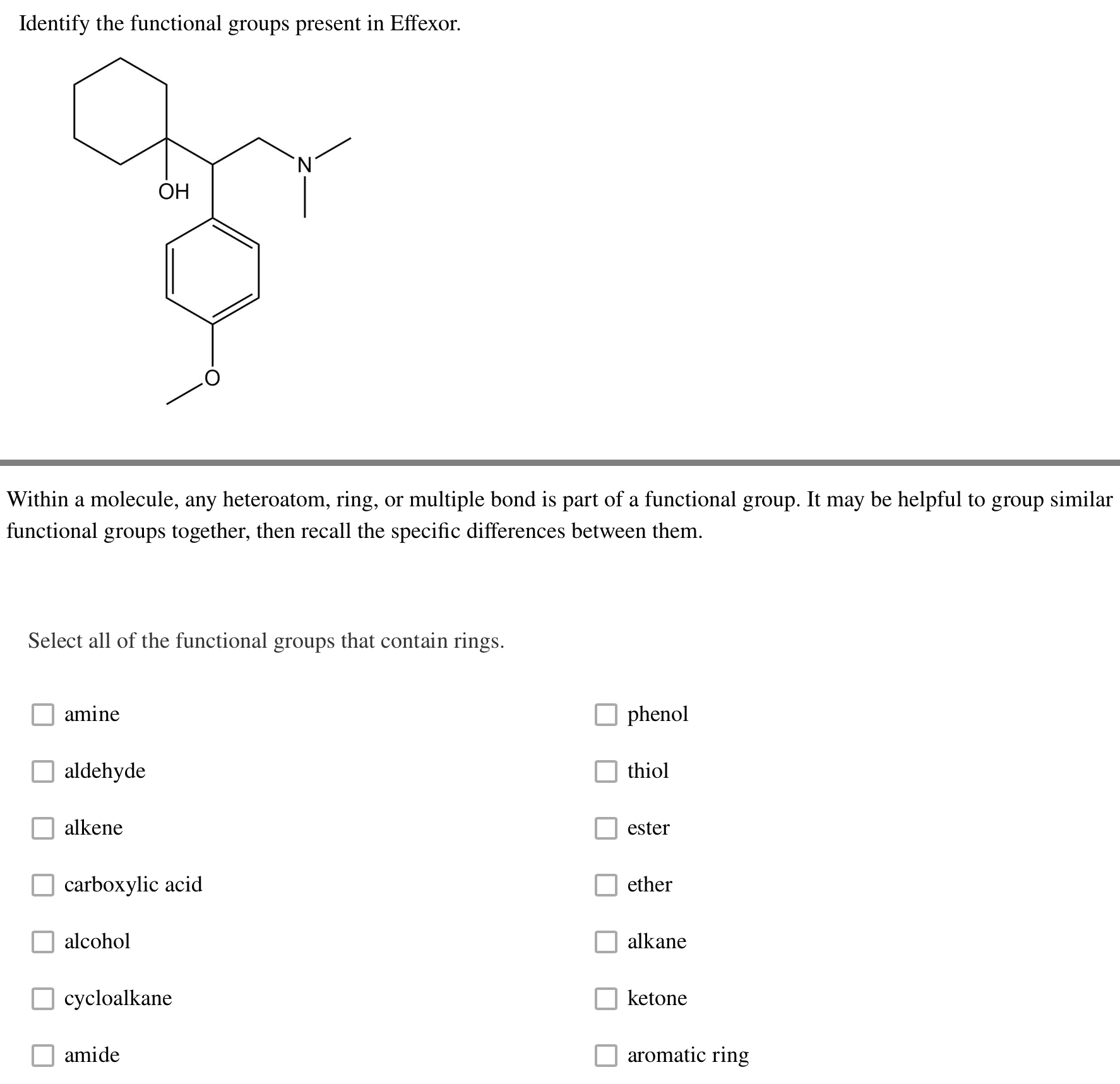 Solved Identify the functional groups present in Effexor. | Chegg.com