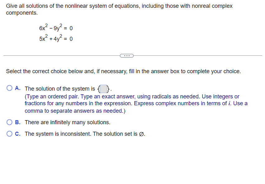 Solved Give all solutions of the nonlinear system of | Chegg.com