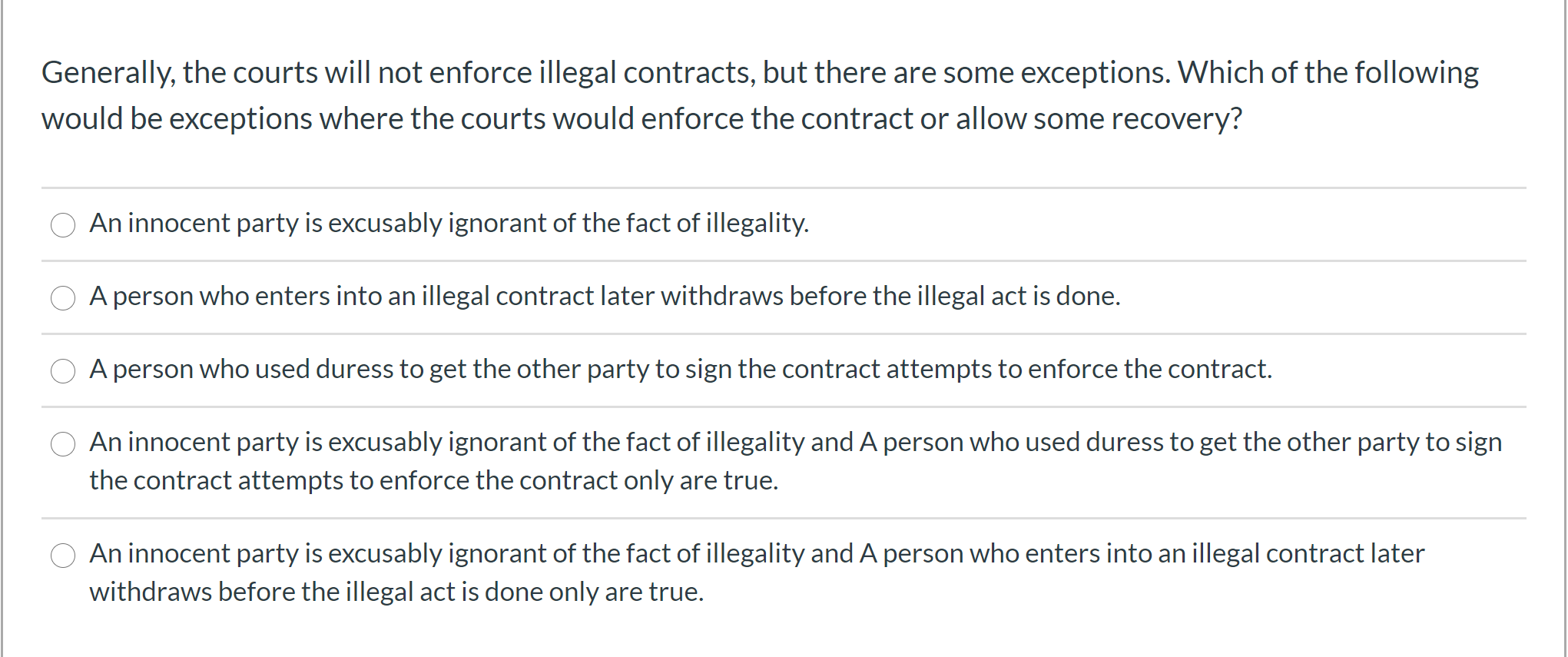 Solved Generally, the courts will not enforce illegal | Chegg.com