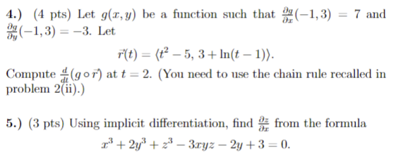 Solved 4.) (4 pts) Let g(x,y) be a function such that | Chegg.com