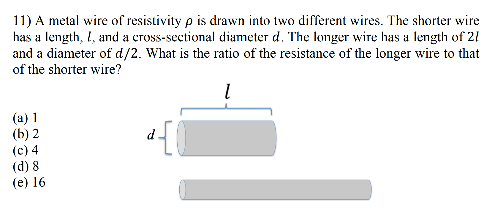 Solved 11) A metal wire of resistivity ρ is drawn into two | Chegg.com