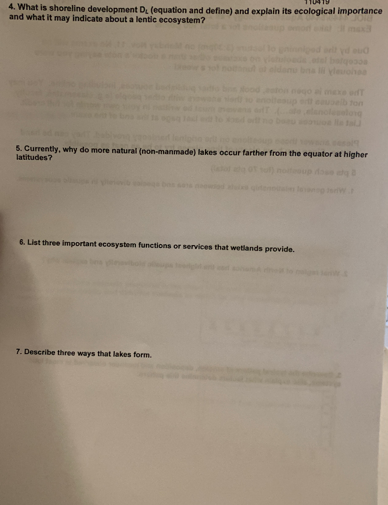 Solved 710479 4. What is shoreline development DL (equation | Chegg.com