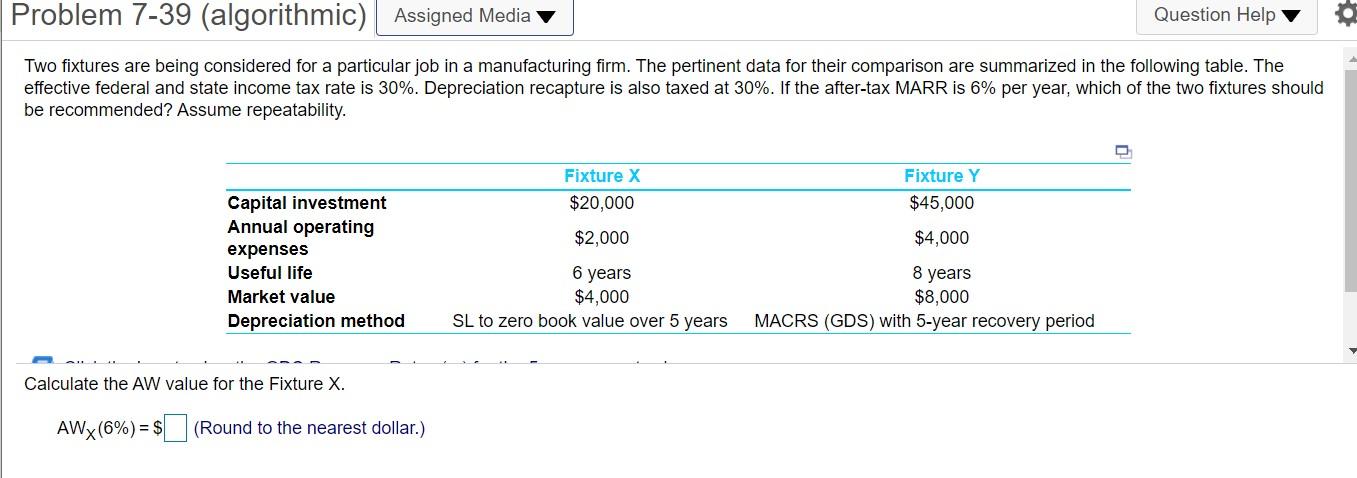 Solved Problem 7-39 (algorithmic) Assigned Media Question | Chegg.com