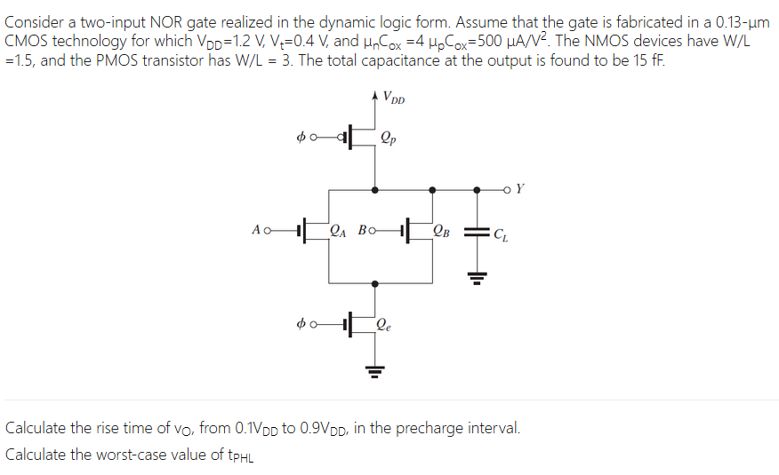 Solved Consider a two-input NOR gate realized in the dynamic | Chegg.com