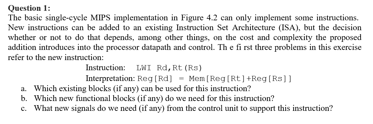 Solved Question 1: The basic single-cycle MIPS | Chegg.com
