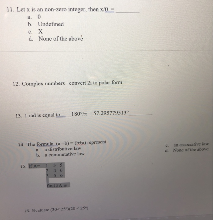Solved 11. Let x is an non-zero integer, then xo a. 0 b. | Chegg.com