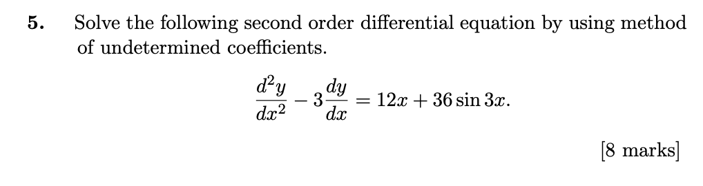 Solved 5. Solve the following second order differential | Chegg.com