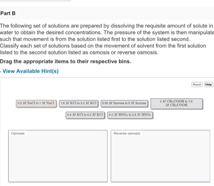 Solved Part B The following set of solutions are prepared by | Chegg.com