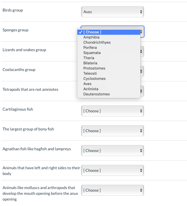 Solved Birds group Aves Sponges group Lizards and snakes | Chegg.com