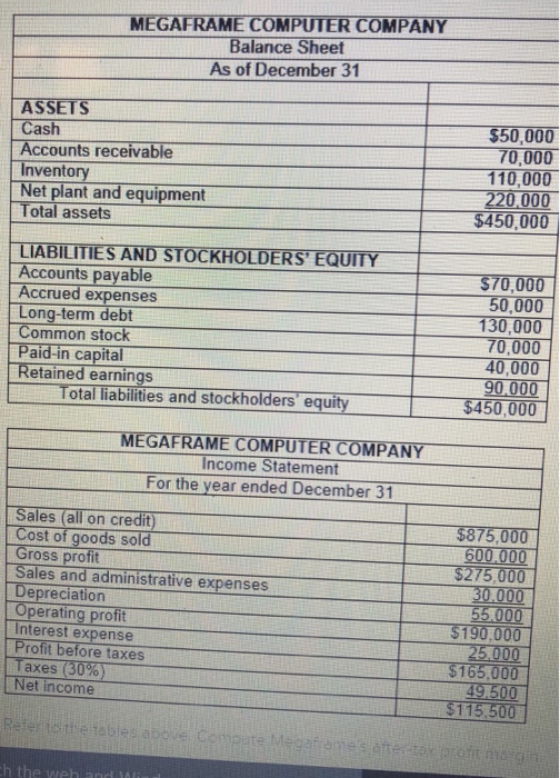 Solved MEGAFRAME COMPUTER COMPANY Balance Sheet As of | Chegg.com