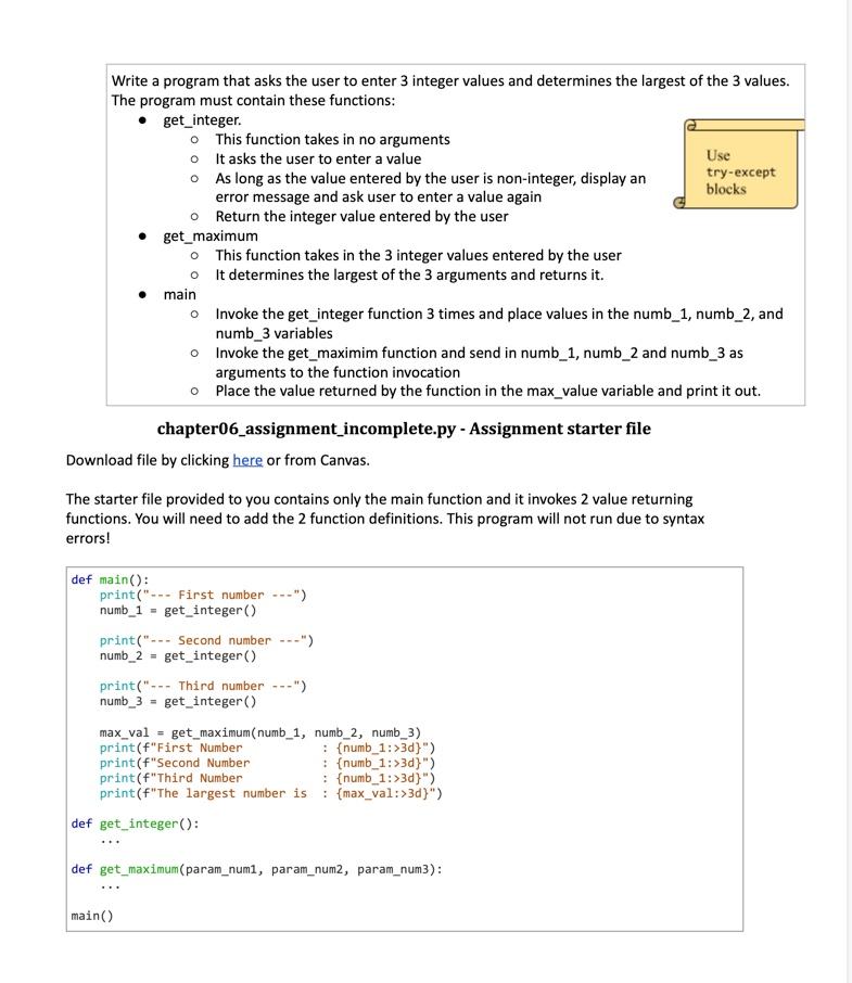 Solved main get_integer get_maximum Function IPO Chart for | Chegg.com
