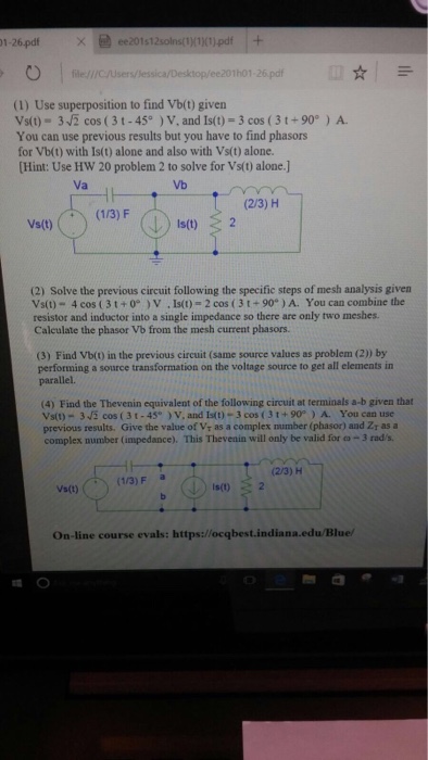 Solved Use superposition to find Vb(t) given Vs(t) = 3 | Chegg.com