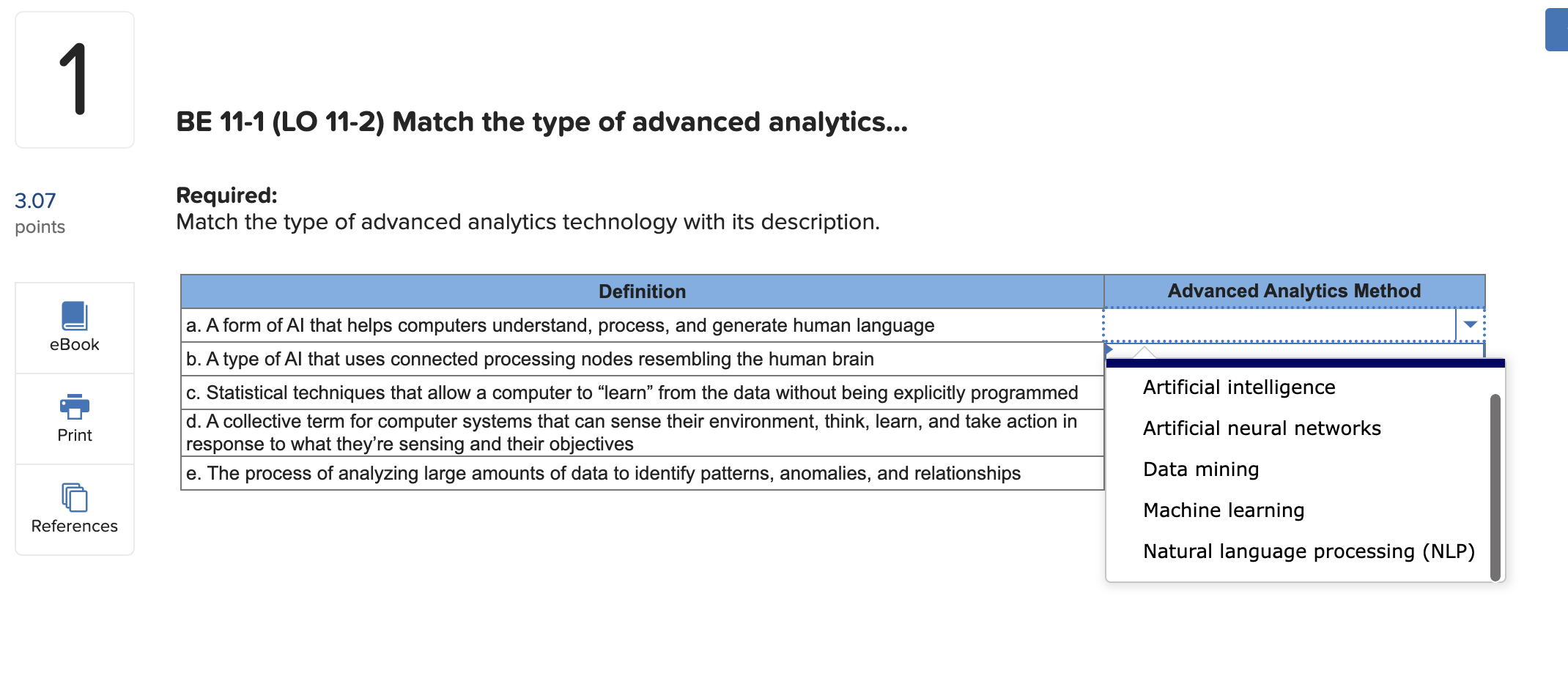 Solved BE 11-1 (LO 11-2) Match the type of advanced | Chegg.com