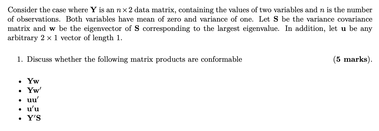Consider the case where Y is an n×2 data matrix, | Chegg.com