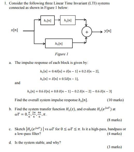 Solved 1. Consider the following three Linear Time Invariant | Chegg.com