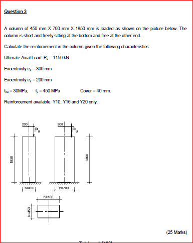 Solved Question 3 A column of 450 mm x 700 mm X 1850 mm is | Chegg.com