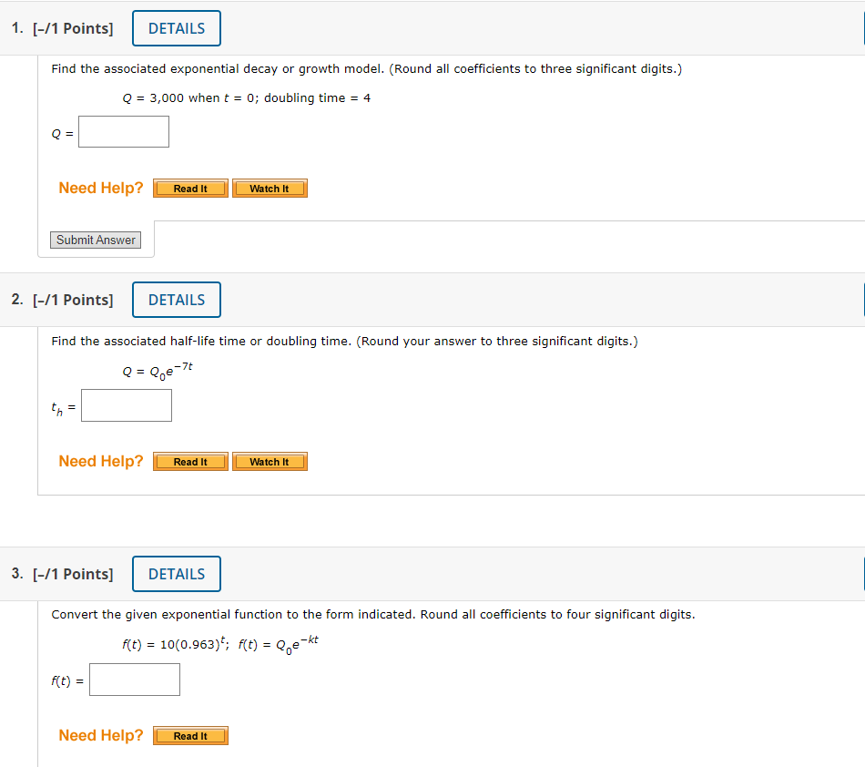 Solved Find the associated exponential decay or growth | Chegg.com
