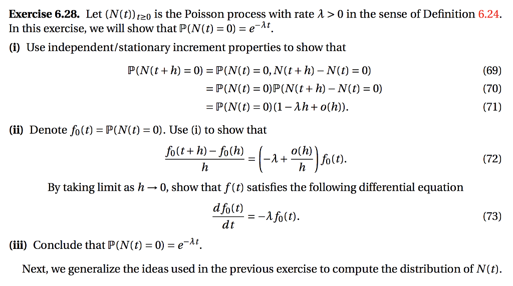 Solved Exercise 6.28. Let (N(t)tzo is the Poisson process | Chegg.com