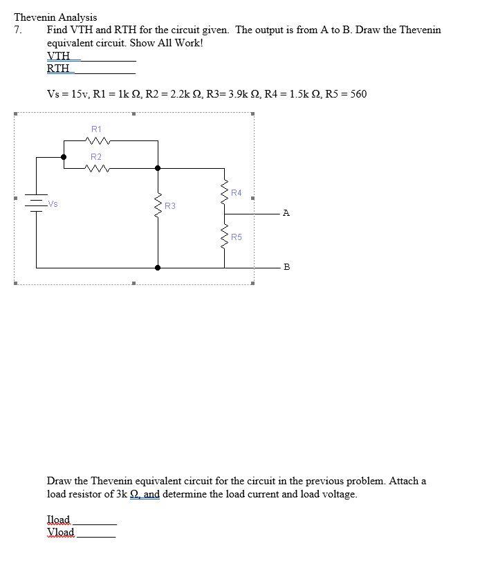 Solved Thevenin Analysis 7. Find VTH and RTH for the circuit | Chegg.com