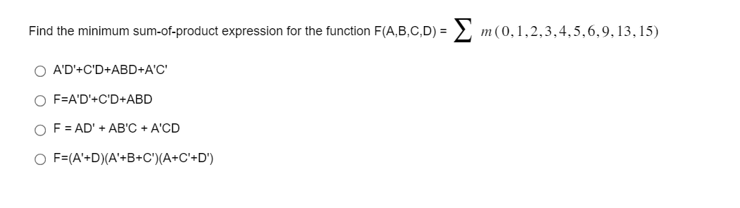 Solved Find the minimum sum-of-product expression for the | Chegg.com