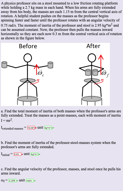 Solved A physics professor sits on a stool mounted to a low | Chegg.com