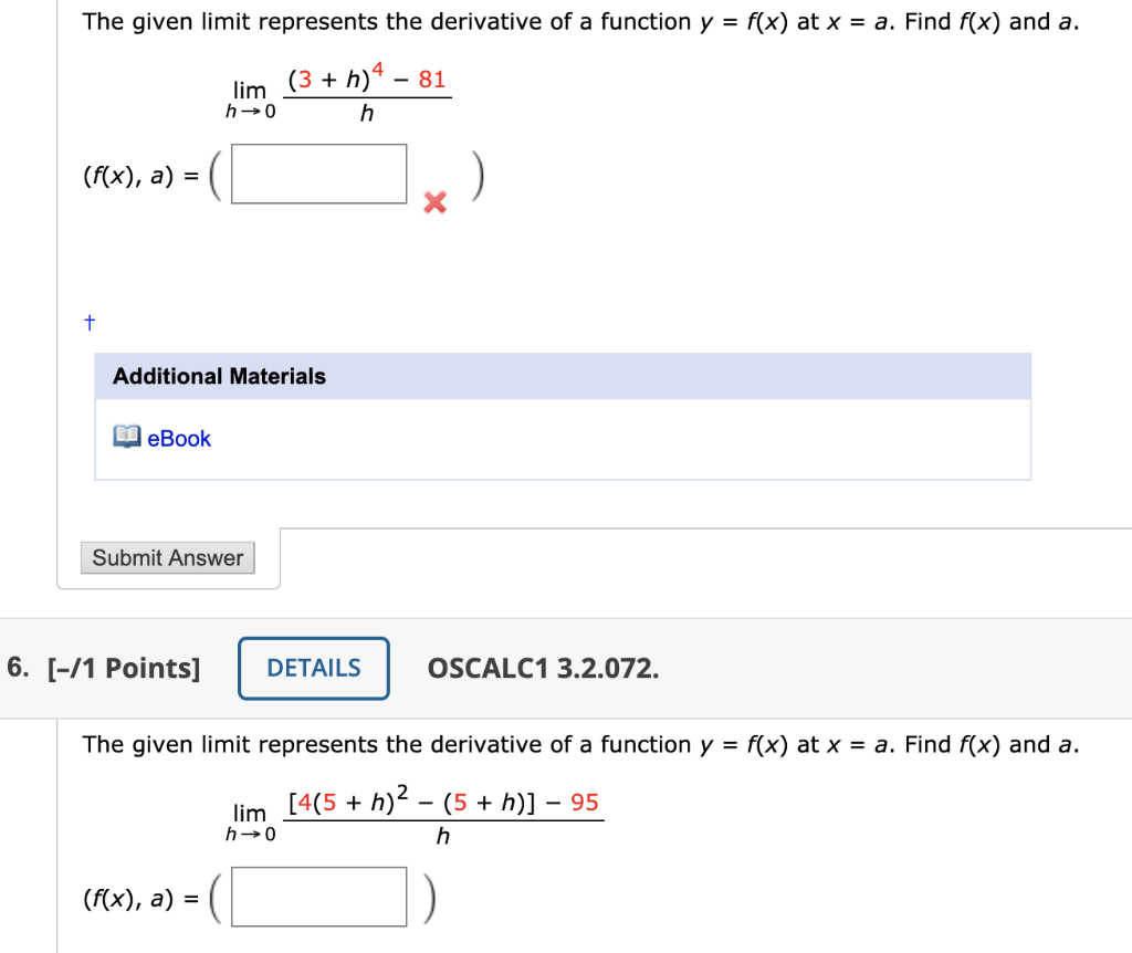 Solved The given limit represents the derivative of a | Chegg.com