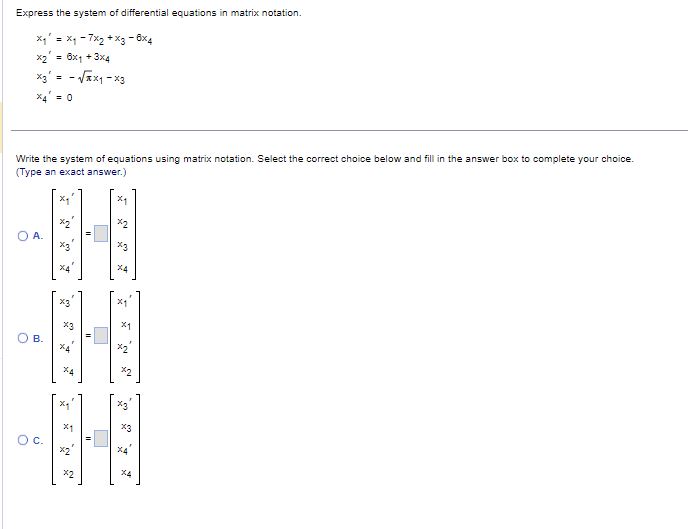 Solved Express the system of differential equations in | Chegg.com