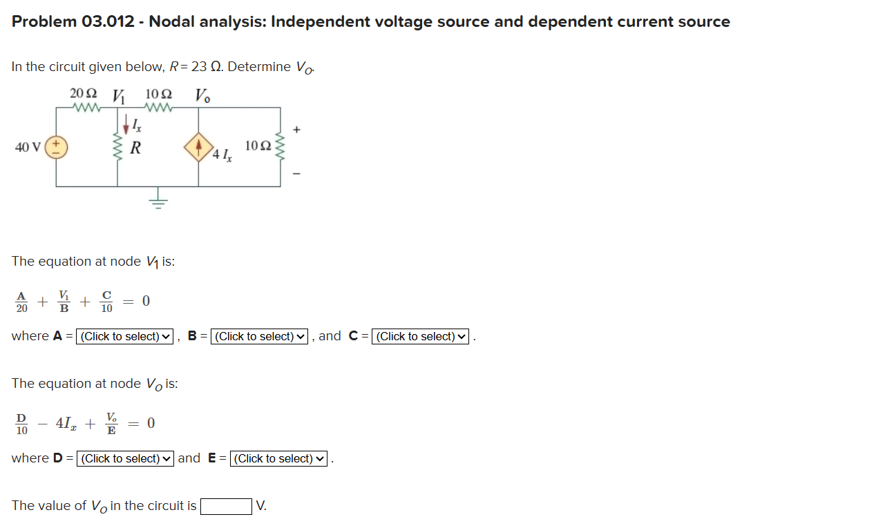 Solved Problem 03.012 - ﻿Nodal analysis: Independent voltage | Chegg.com