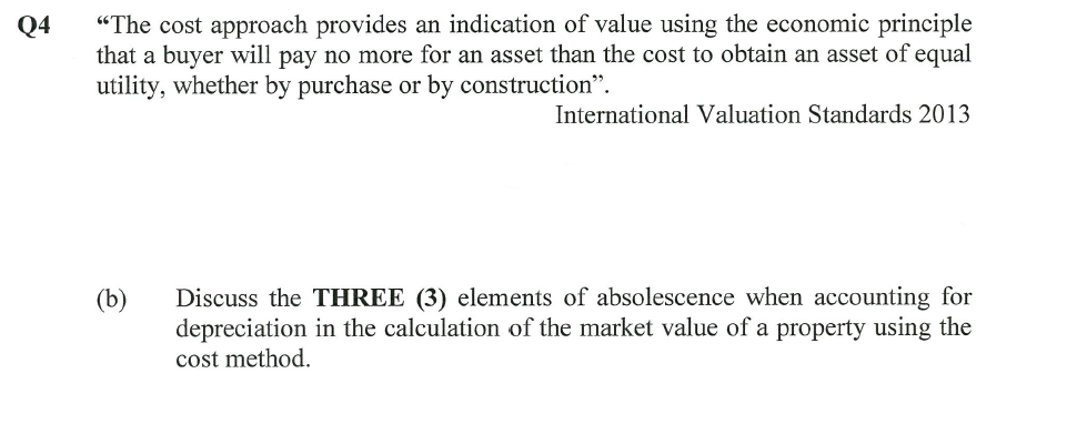 Solved "The cost approach provides an indication of value | Chegg.com