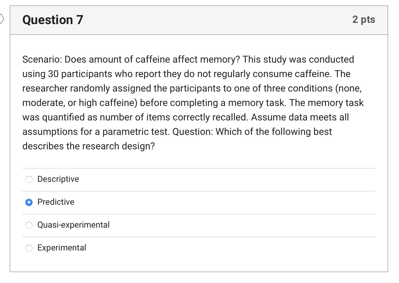 Solved Scenario: Does amount of caffeine affect memory? This | Chegg.com