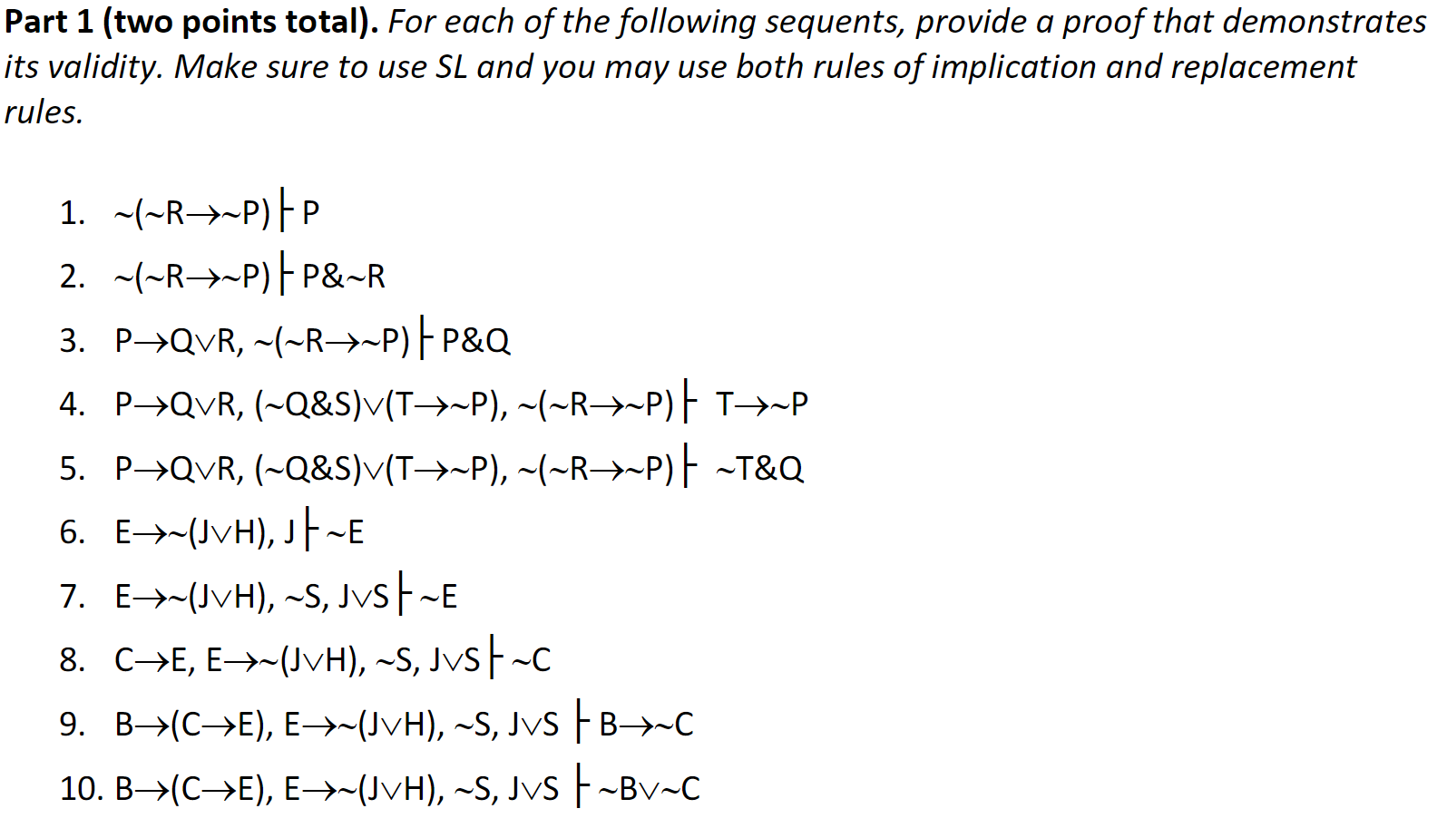 Solved Part 1 (two points total). For each of the following | Chegg.com