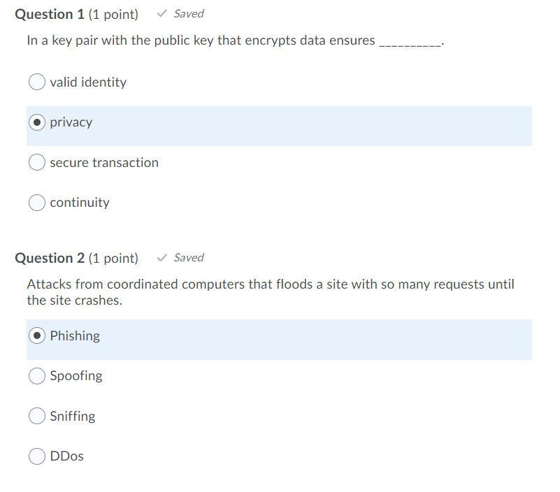 Solved Question 1 (1 point) Saved In a key pair with the | Chegg.com
