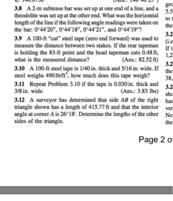 Solved 3.8 A2-m subtense bar was set up at one end of a | Chegg.com