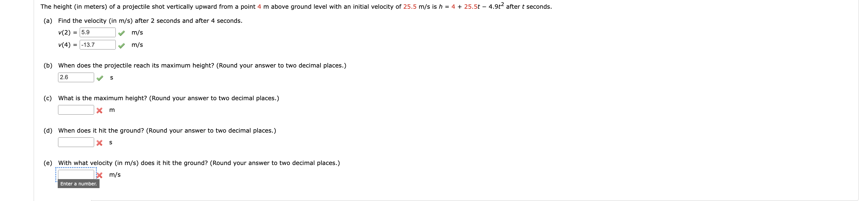 Solved The height (in meters) of a projectile shot | Chegg.com