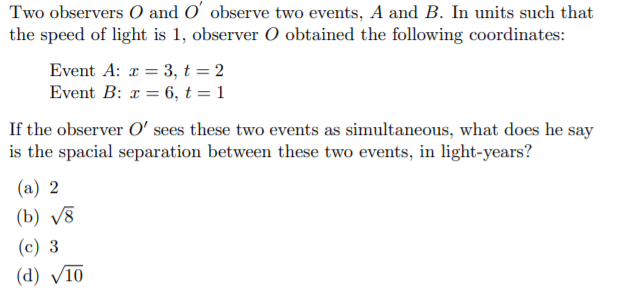 Solved Two observers and observe two events, A and B. In | Chegg.com