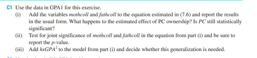 For the following please use the 'Wooldridge' package | Chegg.com